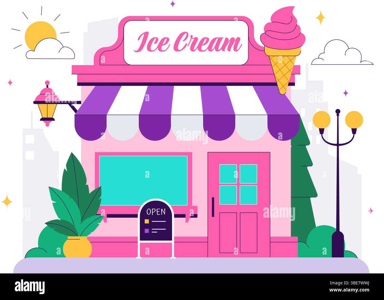 Ice Cream Store Vector Illustration featuring a Building for Selling ...