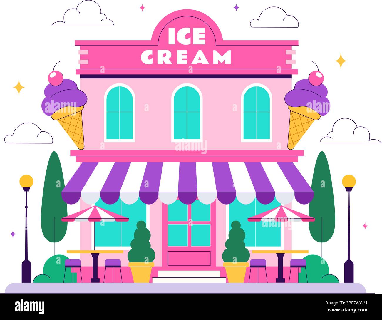 Ice Cream Store Vector Illustration featuring a Building for Selling ...