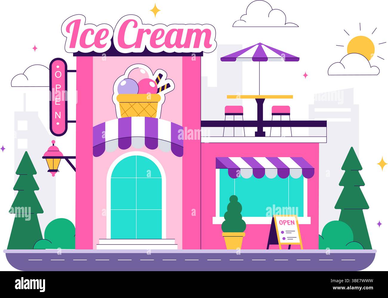 Ice Cream Store Vector Illustration featuring a Building for Selling ...