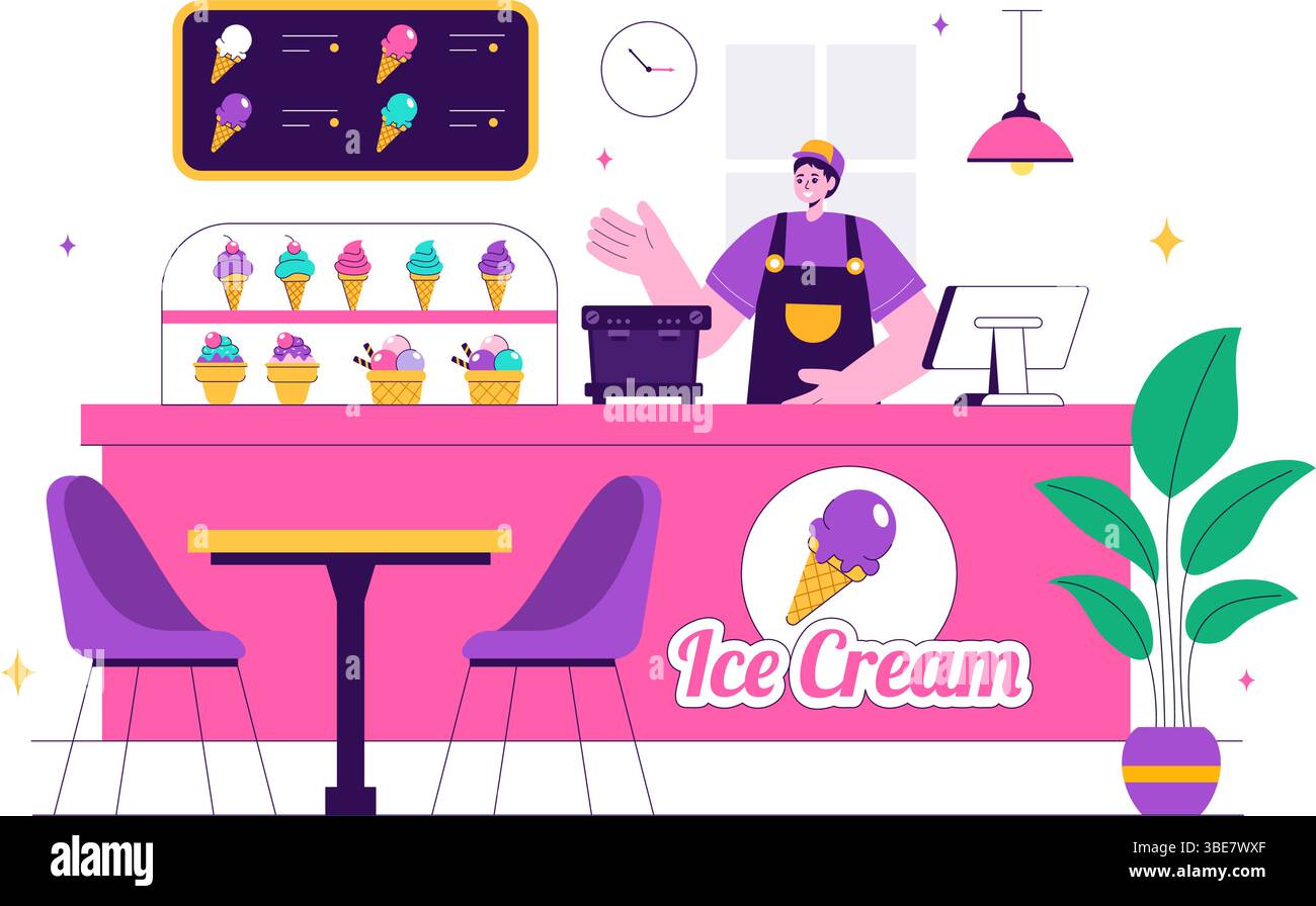 Ice Cream Store Vector Illustration featuring a Building for Selling ...