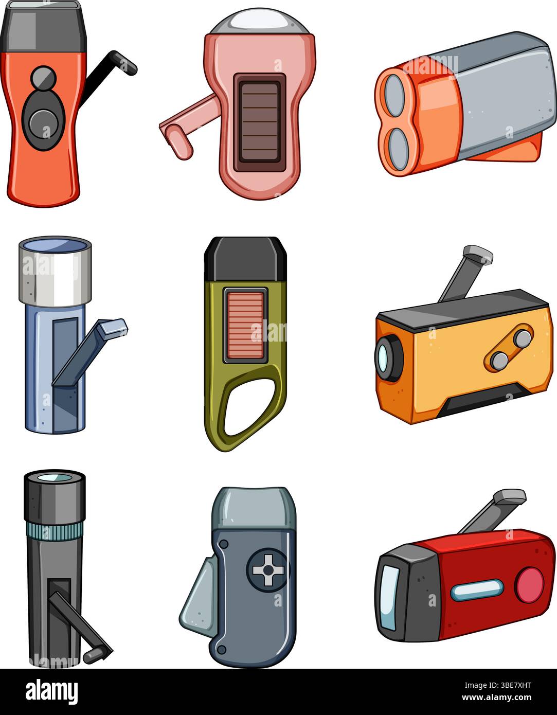 hand crank flashlight set cartoon vector illustration Stock Vector ...
