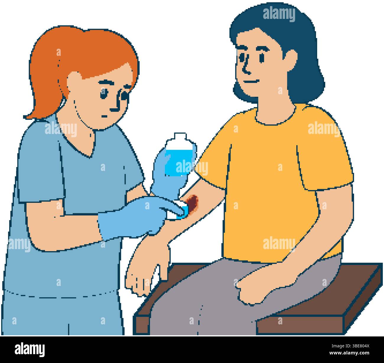 Vector illustration of a nurse cleaning a patient's arm wound. Simple ...