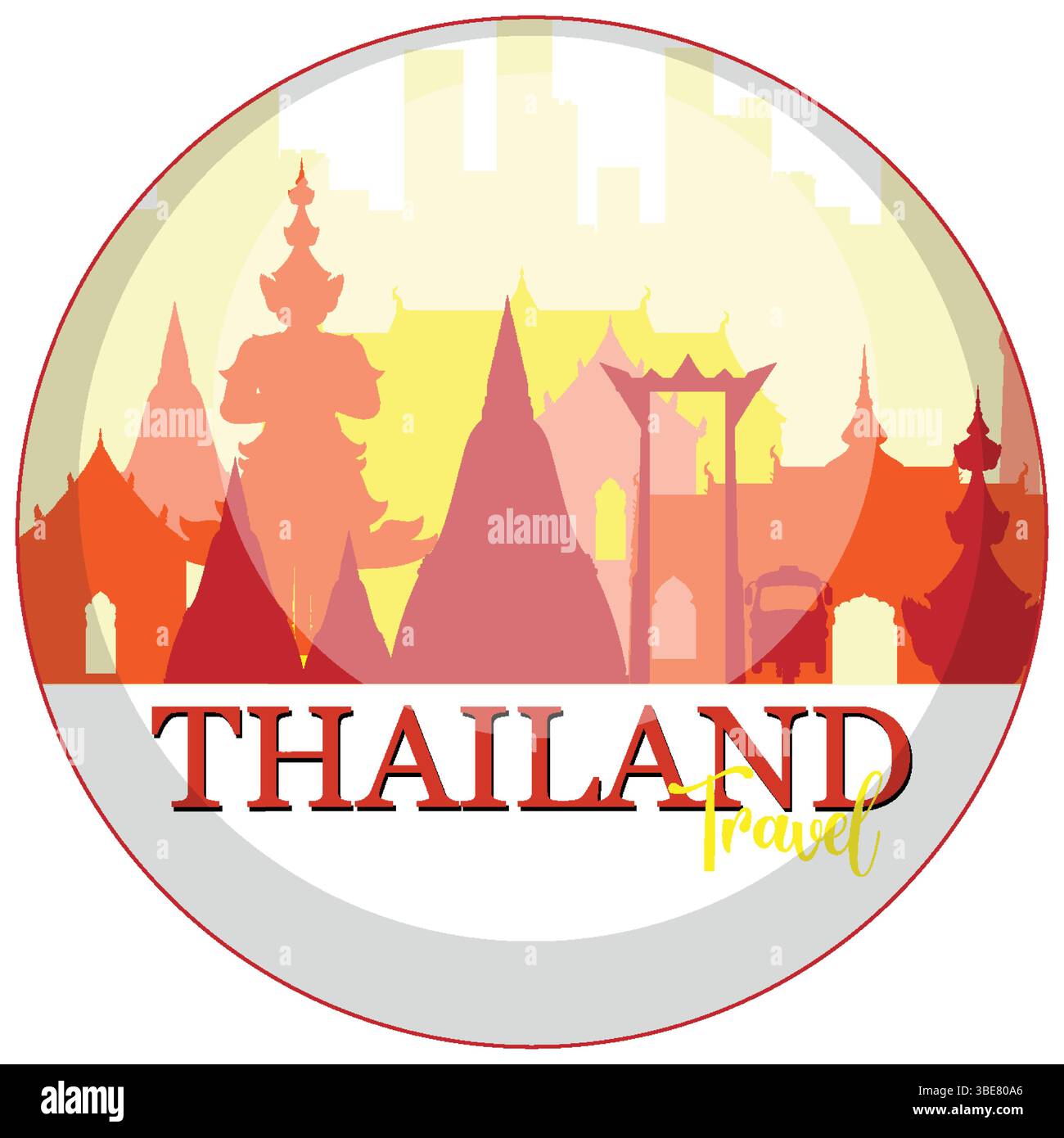 Colorful vector illustration of Thailand's iconic temples against a ...