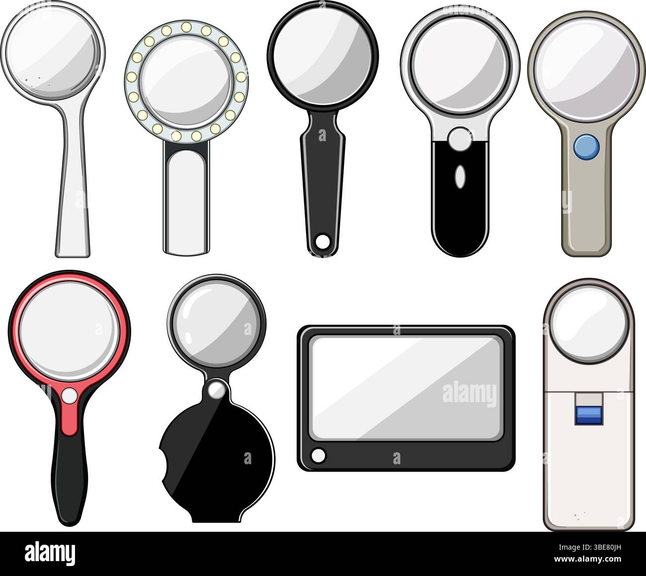 reading magnifier set cartoon vector illustration Stock Vector Image ...