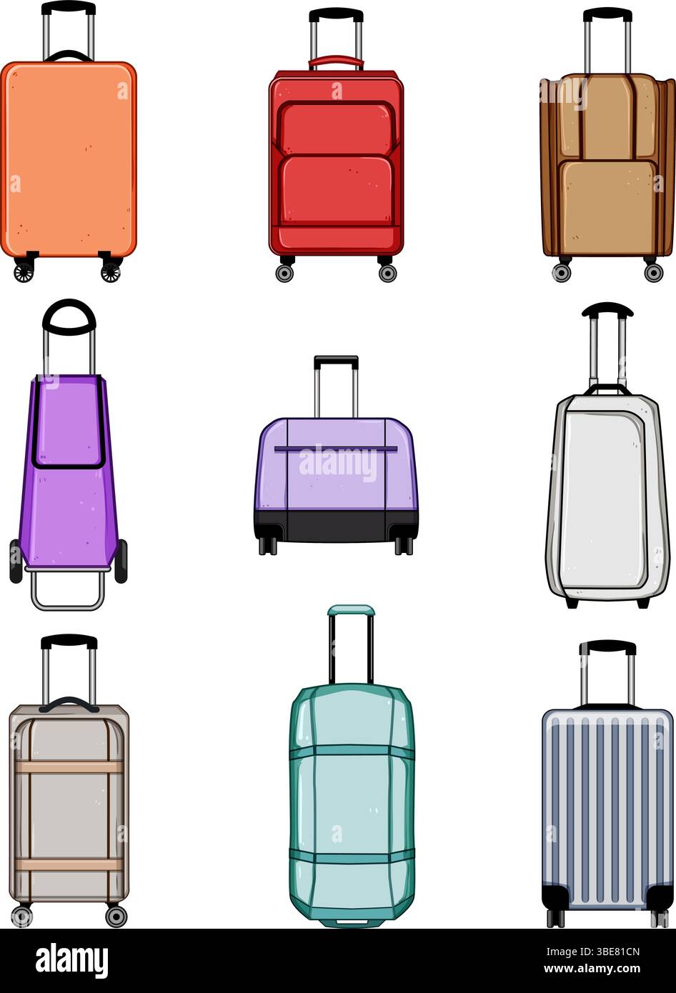 rolling luggage set cartoon vector illustration Stock Vector Image ...