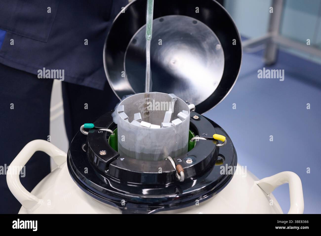 Experimenter managing a sample in a liquid nitrogen tank Stock Photo ...