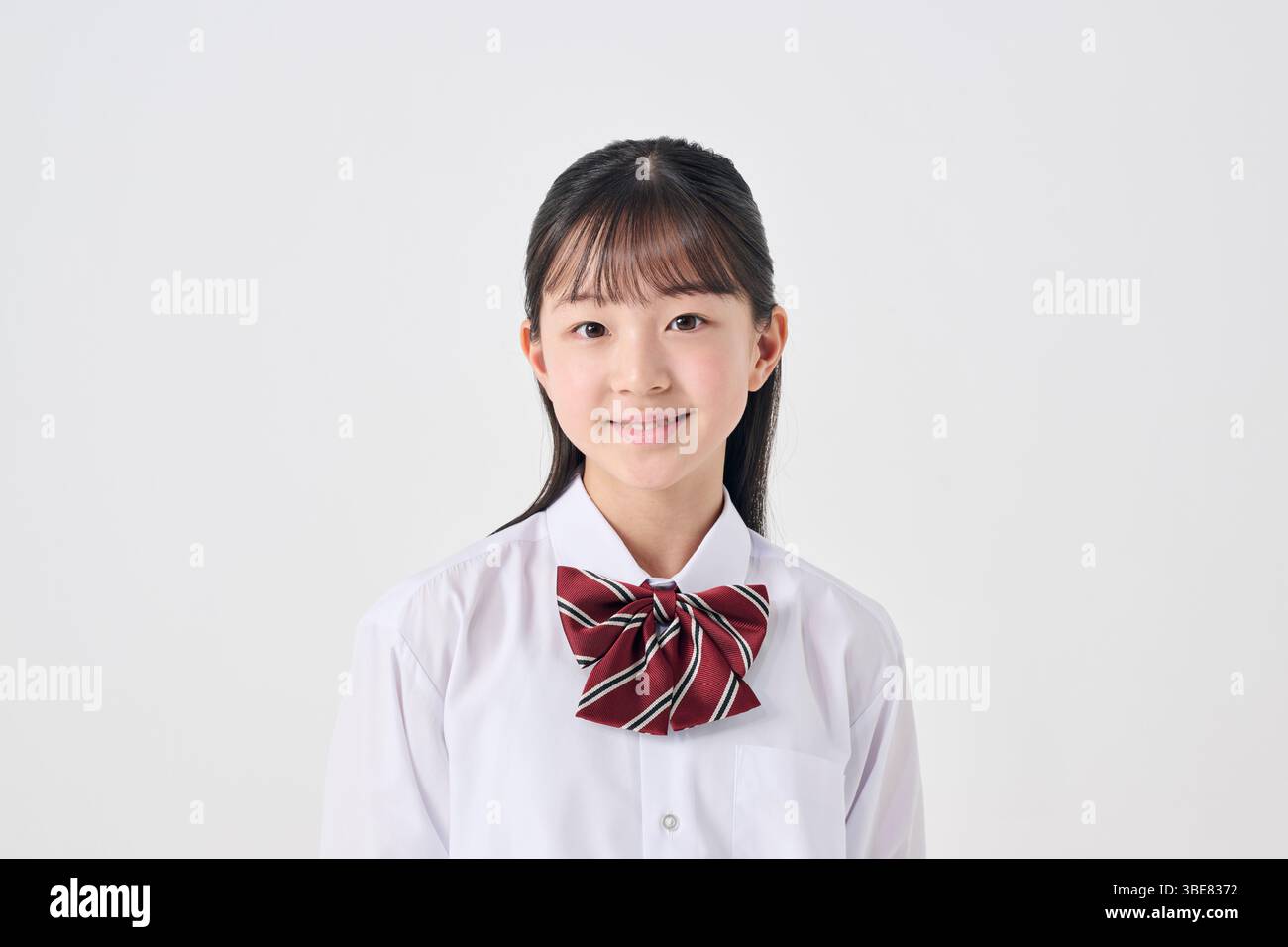 White background, Japanese Junior High School Girl, Smiling Stock Photo ...