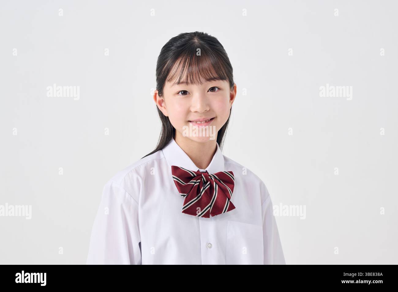 White background, Japanese Junior High School Girl, Smiling Stock Photo ...