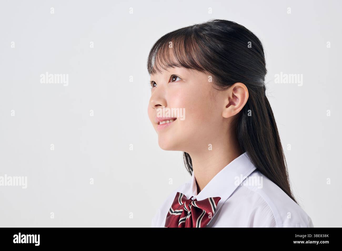 White background, Japanese Junior High School Girl, smiling Stock Photo ...