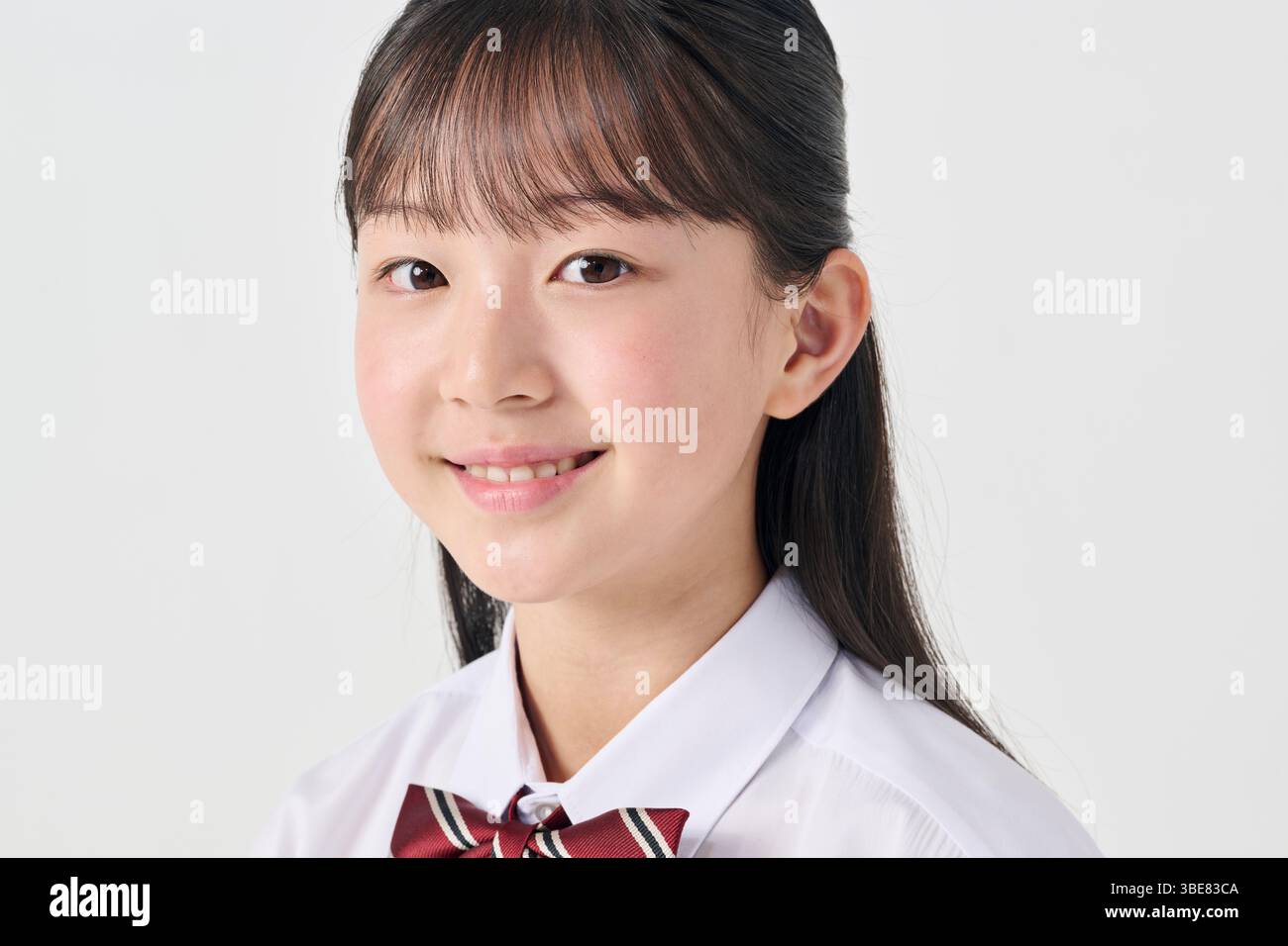 White background, Japanese Junior High School Girl, smiling Stock Photo ...