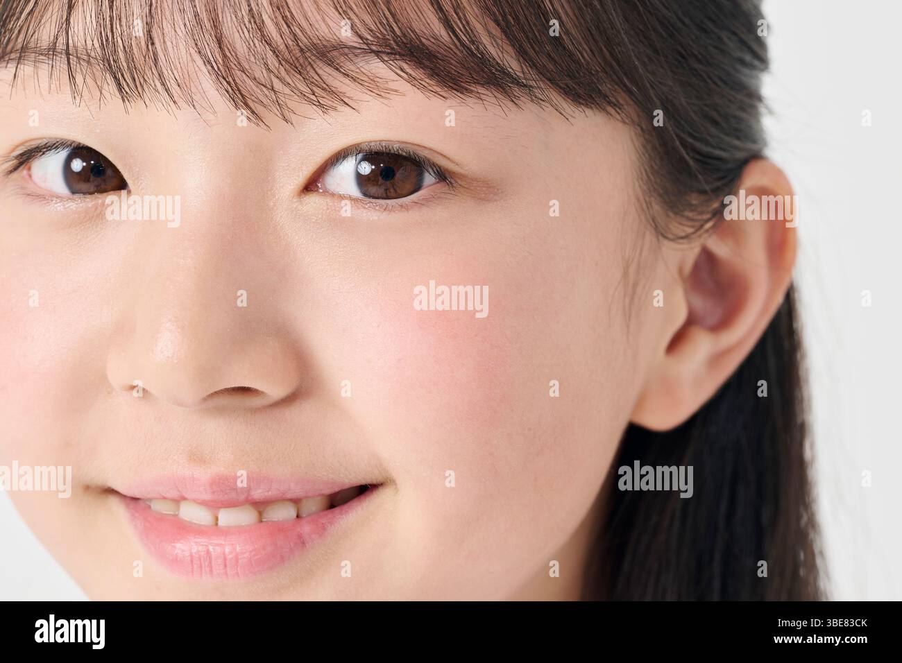 White background, Japanese Junior High School Girl, smiling Stock Photo ...