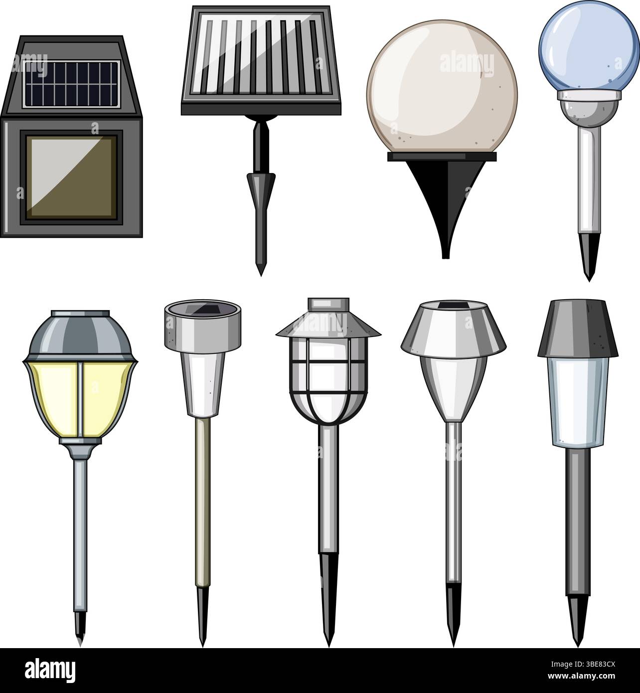 solar powered garden lamp set cartoon vector illustration Stock Vector ...