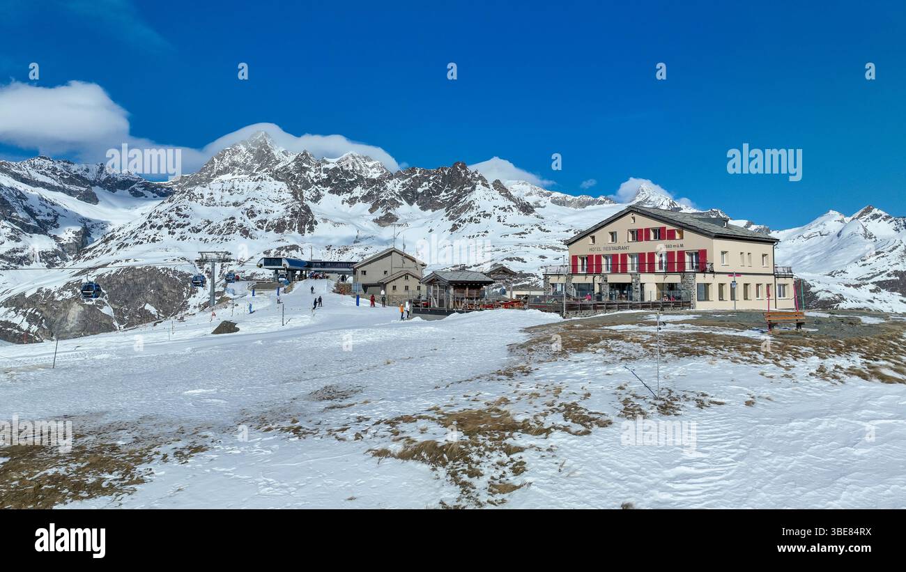 Cable car station and landscape of mountain restaurant Schwarzsee 2583m ...