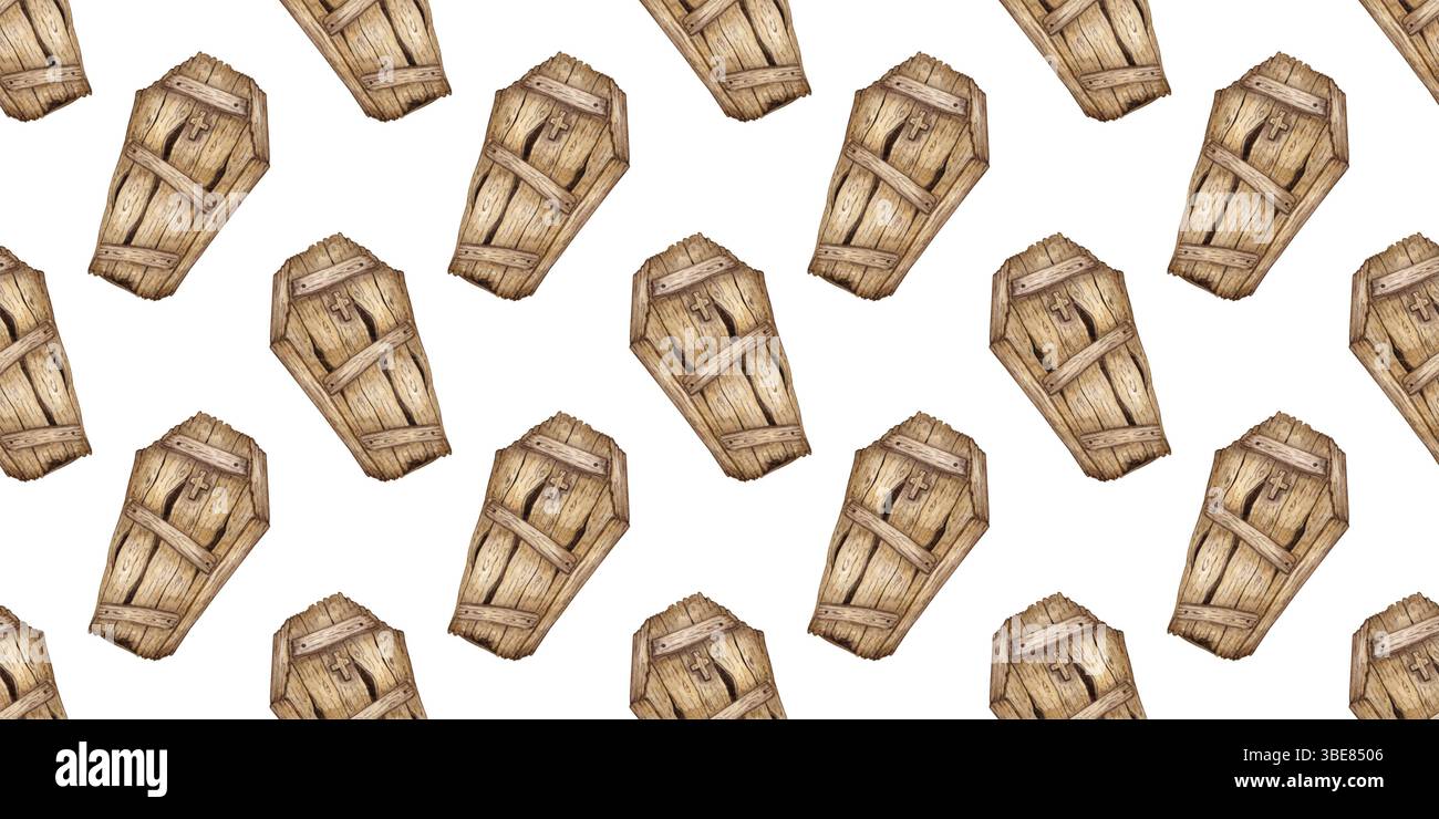 Old wooden coffin for Halloween. Dead man's box isolated from ...