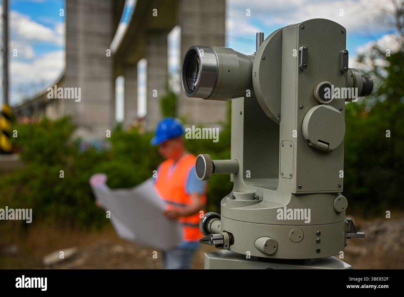 Theodolite measuring instrument used in surveying and construction with ...