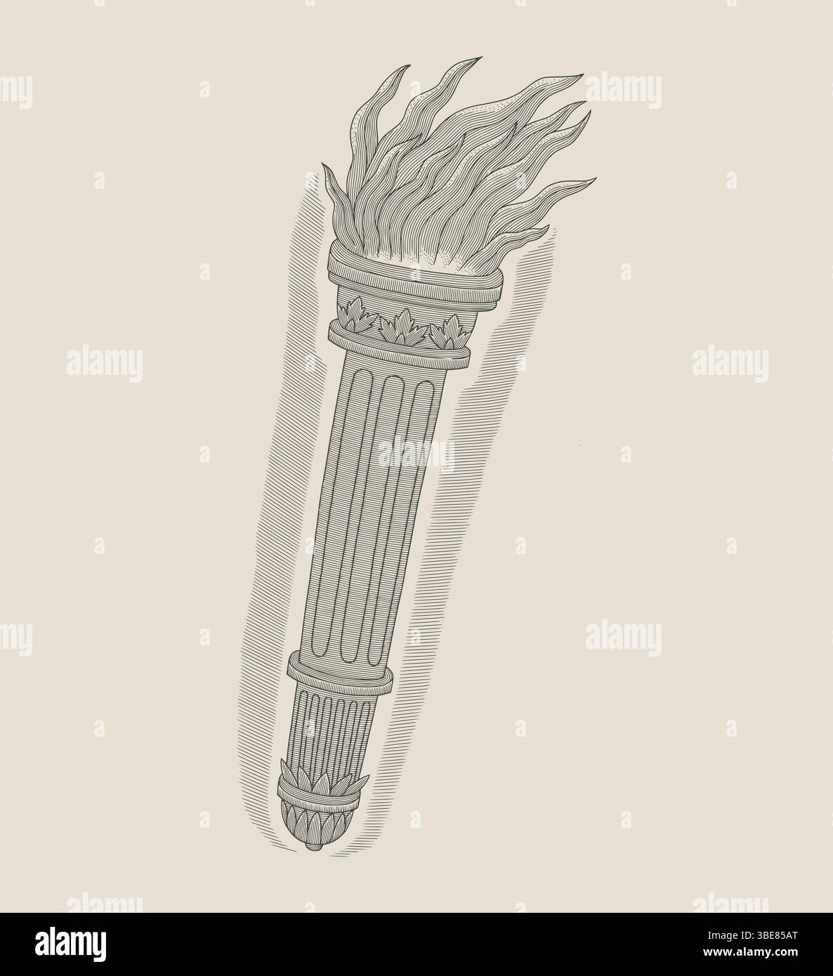 Antique torch with floral ornamemt. vintage engraving style drawing ...
