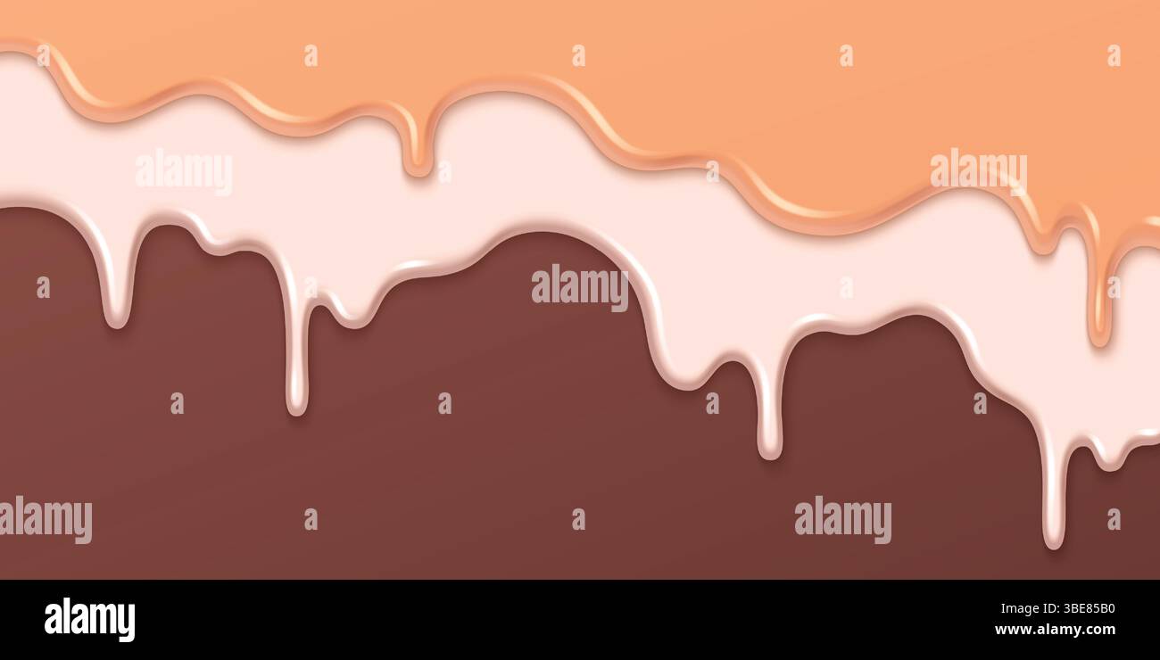 Melting ice cream drips background - white vanilla, brown chocolate and ...