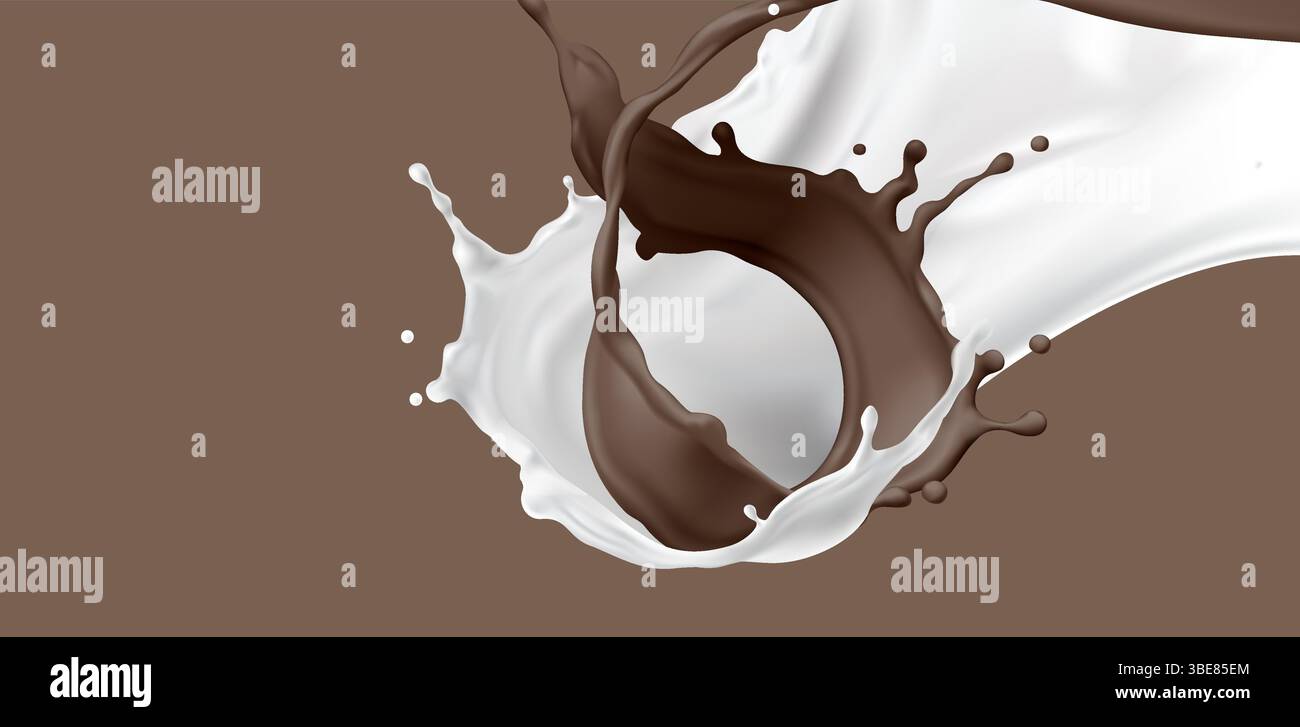 Chocolate and milk splash swirl - creamy white liquid and dark brown ...