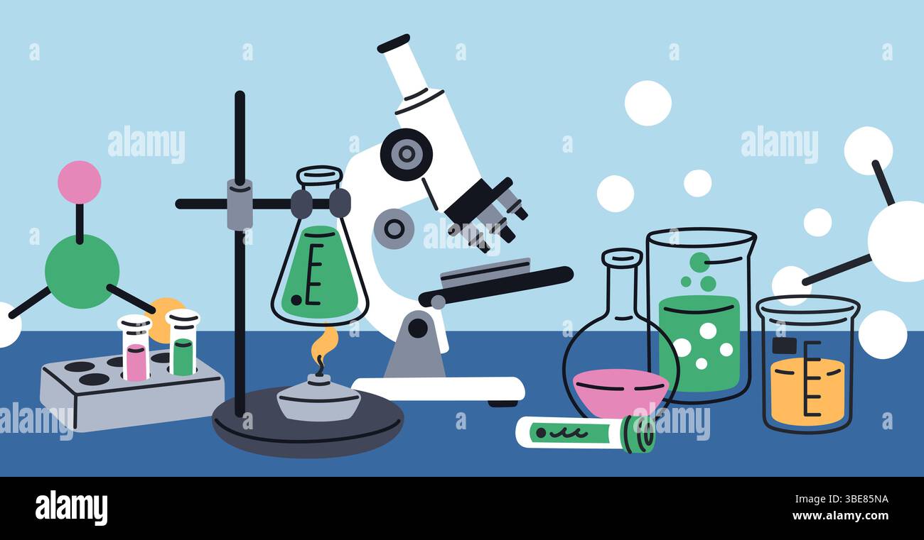 Chemical laboratory table. Scientific experiment and test equipment ...