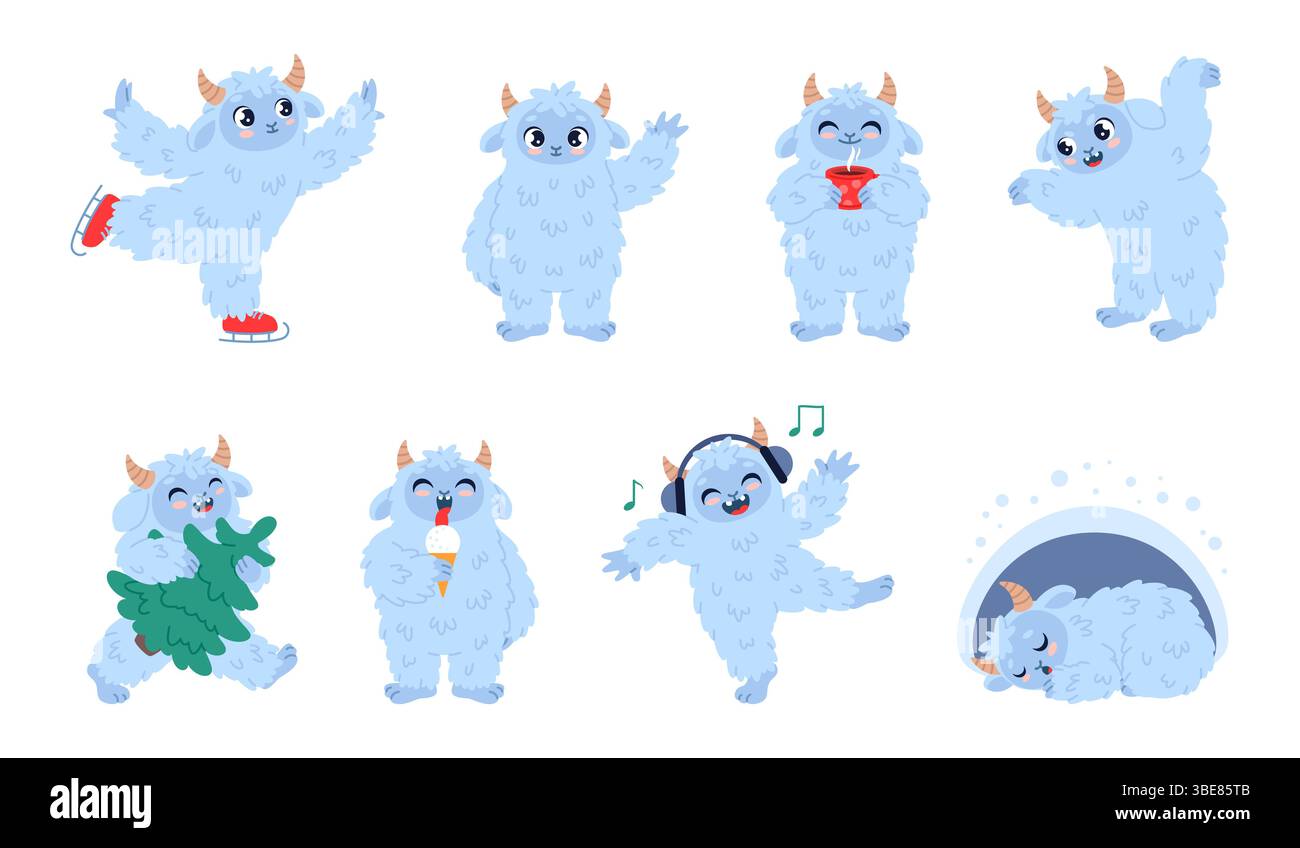 Cartoon yeti character. Funny fluffy mascot, winter white man, cute ...