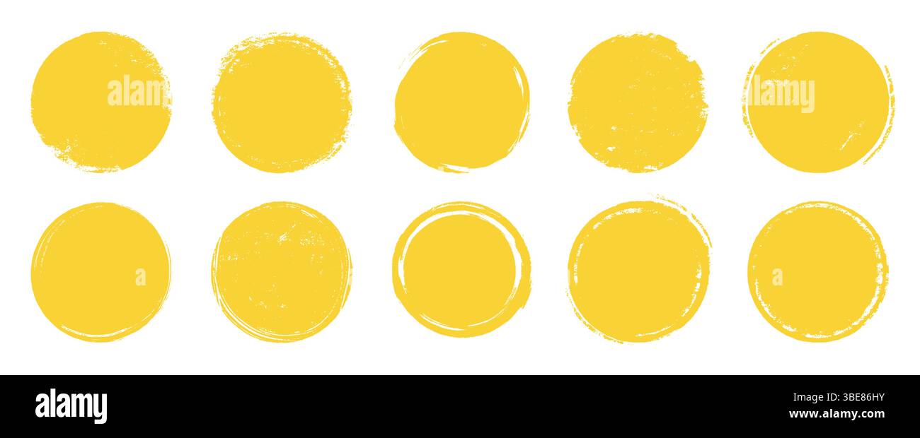 Yellow sun brush stamp watercolor paint shape sets. Hand drawn rough ...