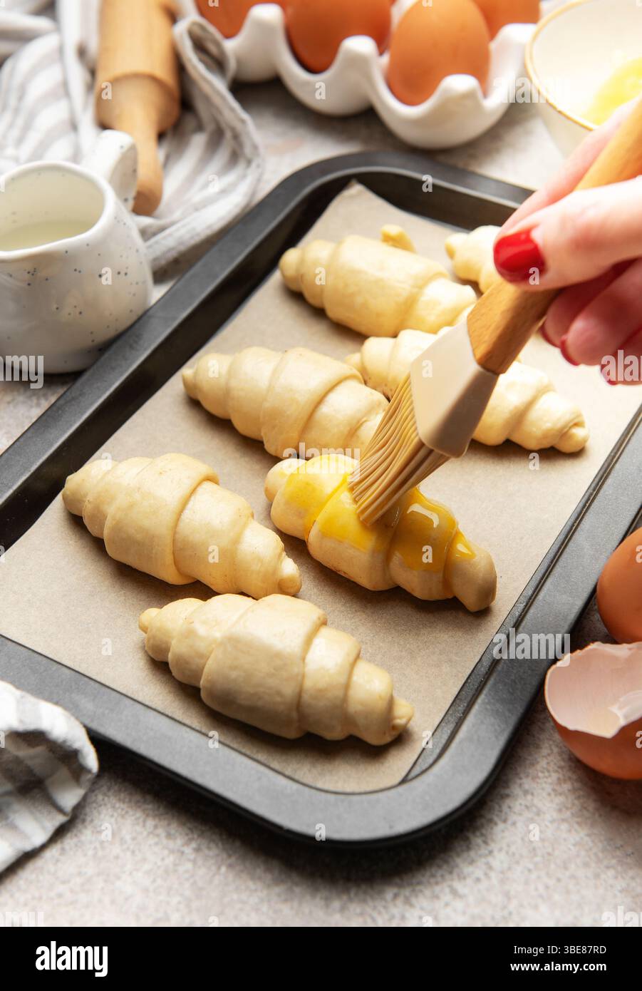 Chef glazing raw dough yolk hi-res stock photography and images - Alamy