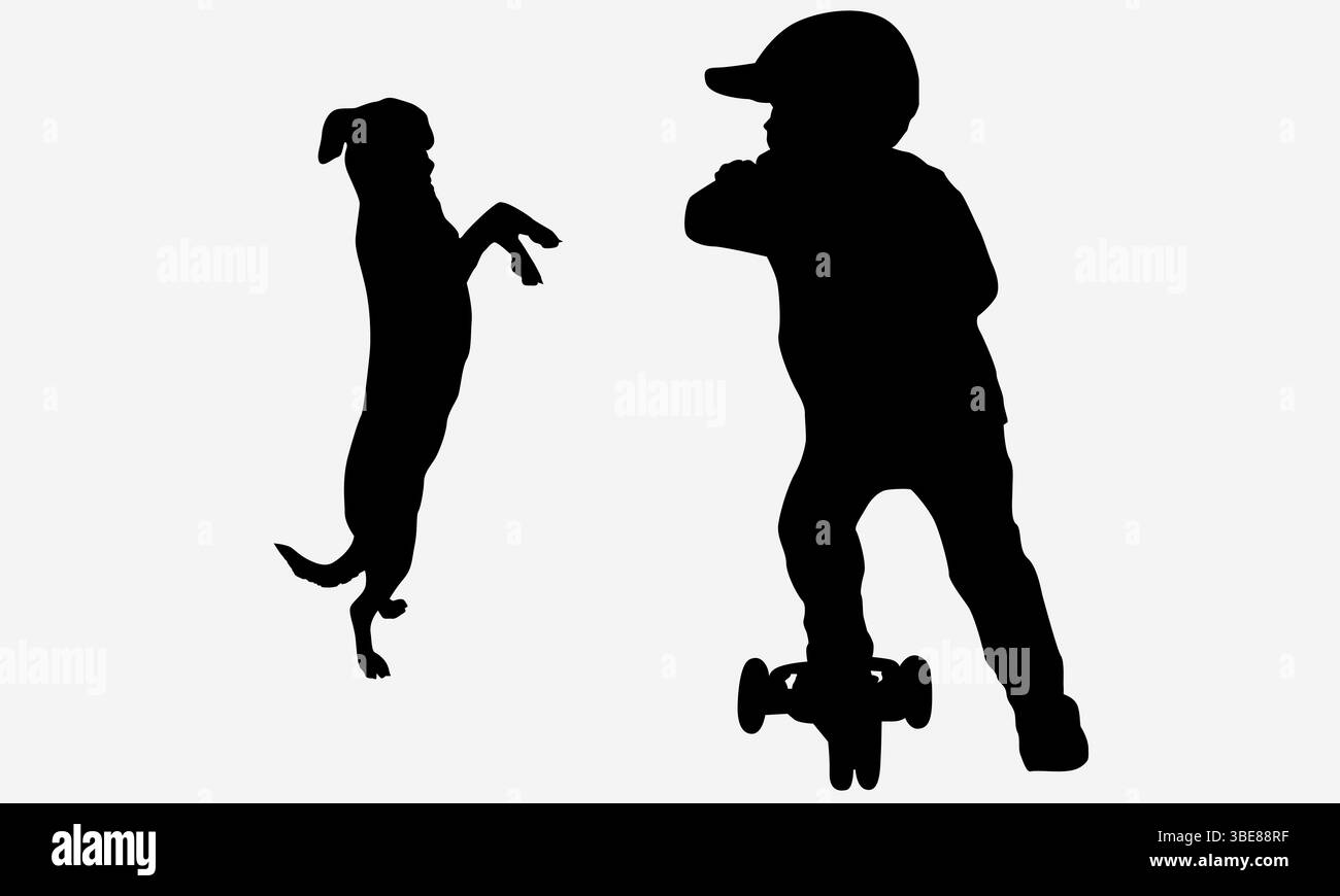 Silhouette of a Boy Playing with a Dog Stock Vector Image & Art - Alamy