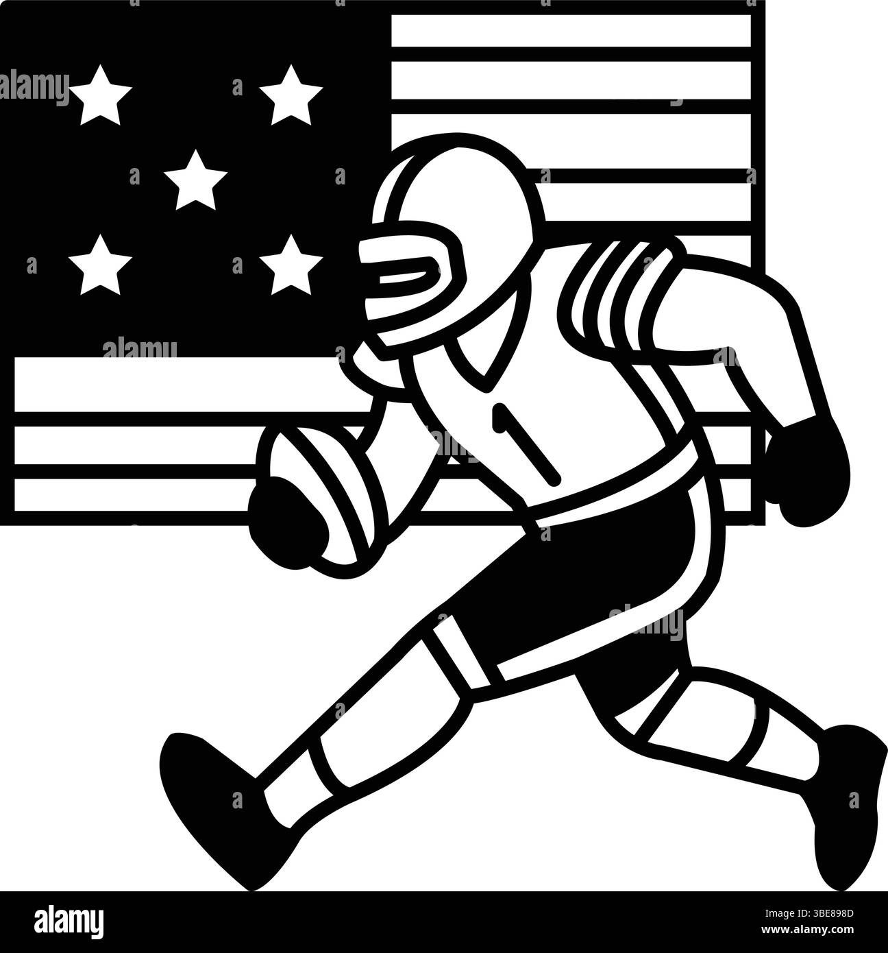 A football player is in the middle of a game, running with a football ...