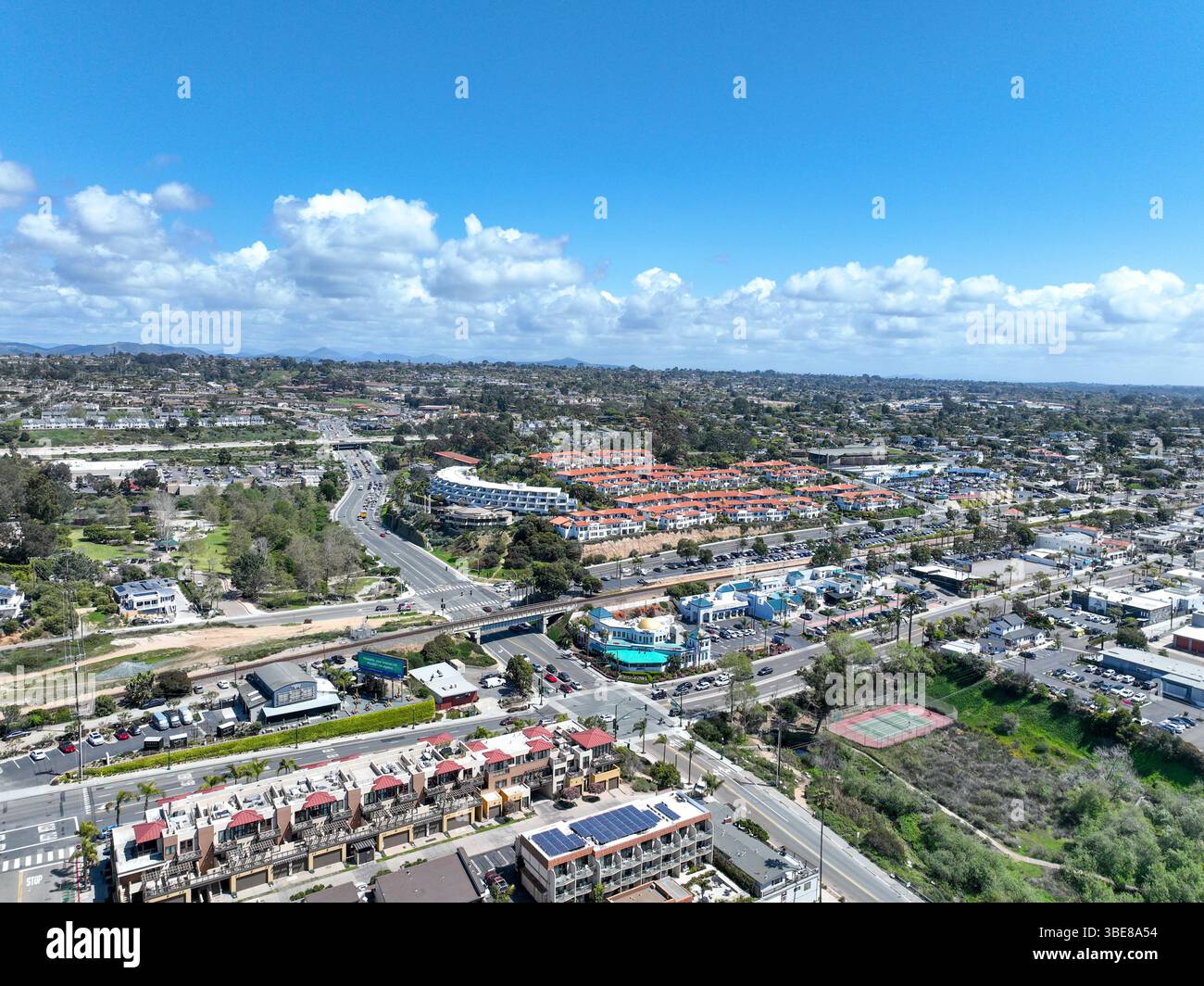 Aerial view of wealthy Encinitas town in San Diego, South California ...