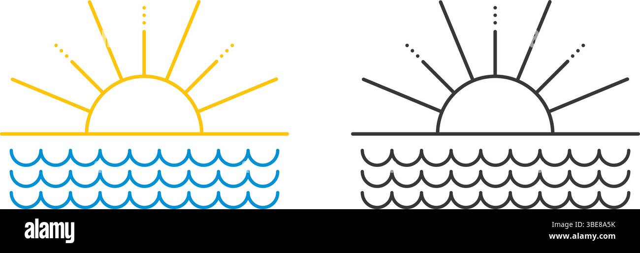 Line icon sunset color black version. Simple outline image of sun that ...
