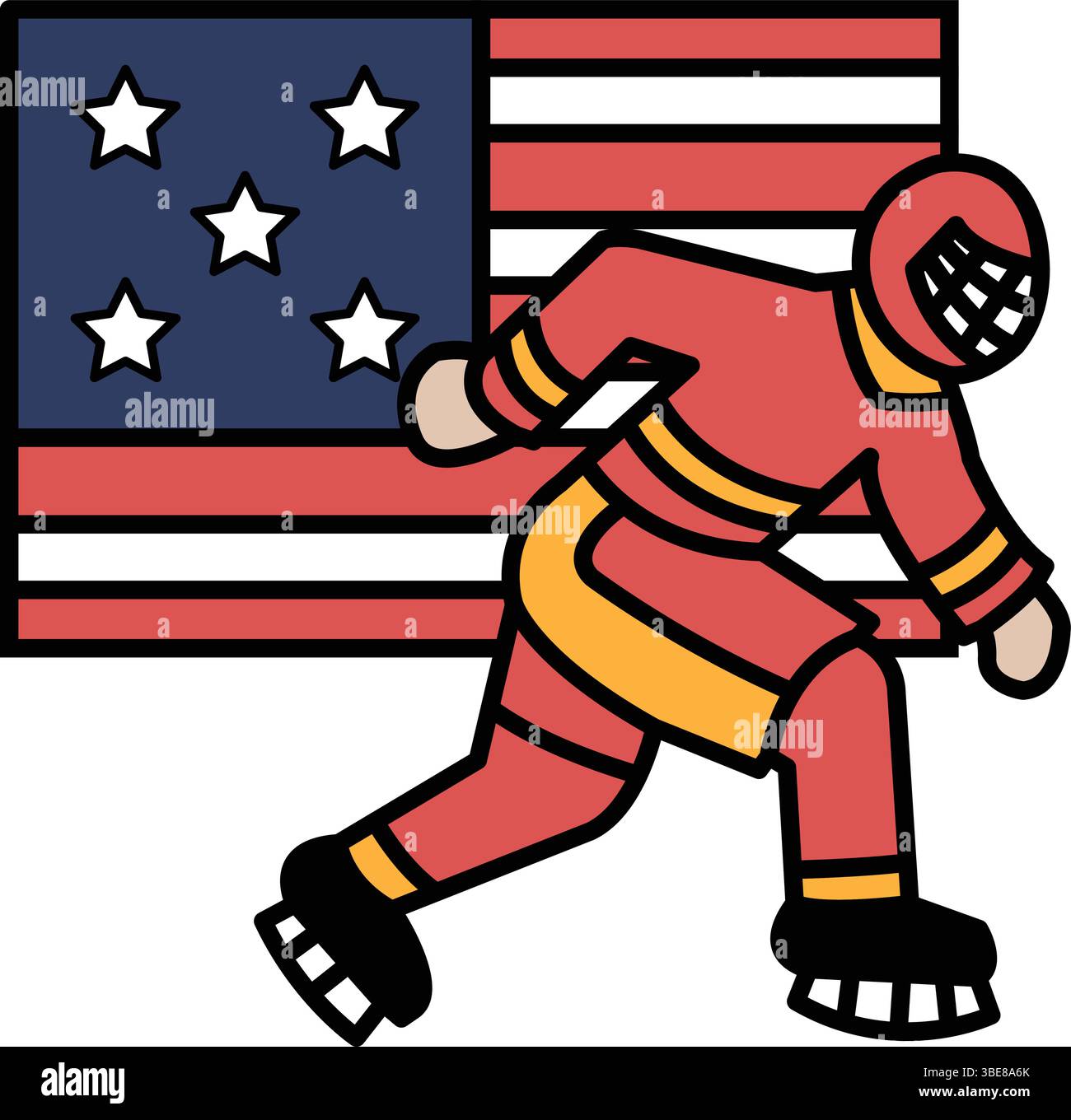 A man in a red outfit is running across an American flag. Concept of ...