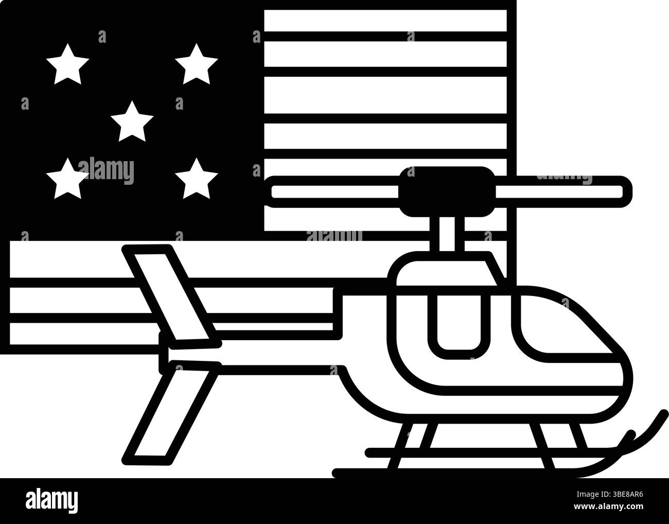 A black and white drawing of a helicopter with a star on it. The ...