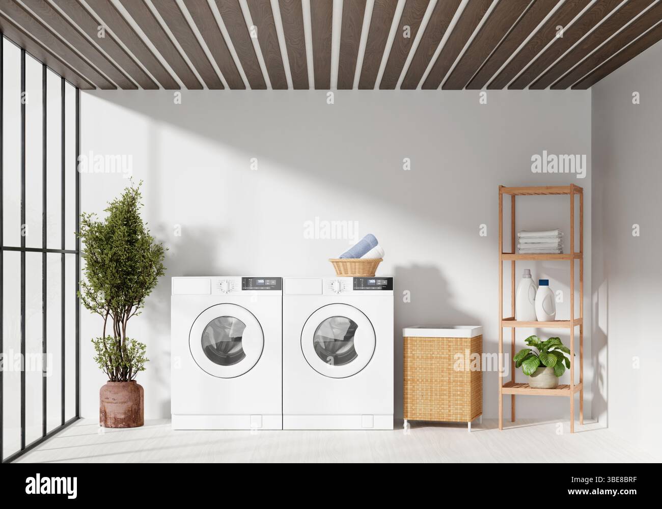 Home laundry setup with stylish design and organized space. 3D render ...