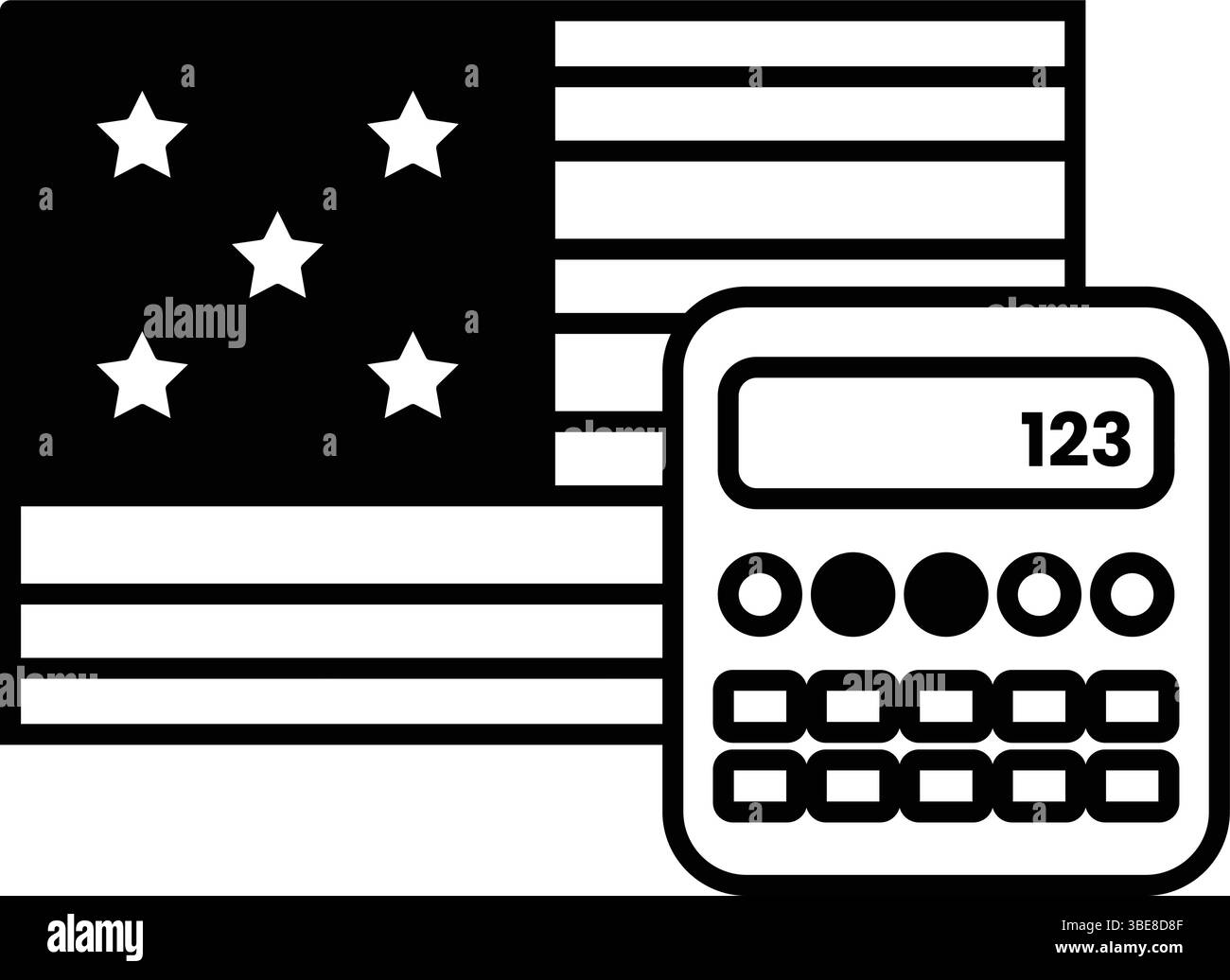 A calculator is shown next to the American flag. The calculator is set ...