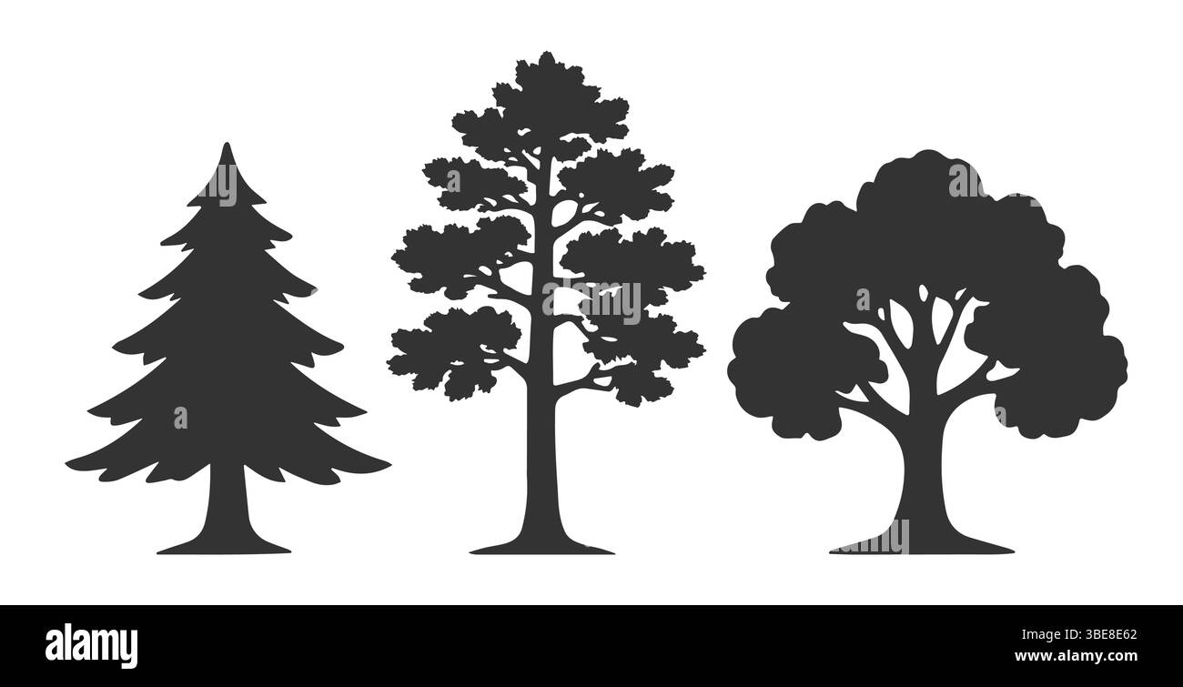 Tree silhouette logo shape set. Trees Environment nature forest sign collection. Tree icons pack ...