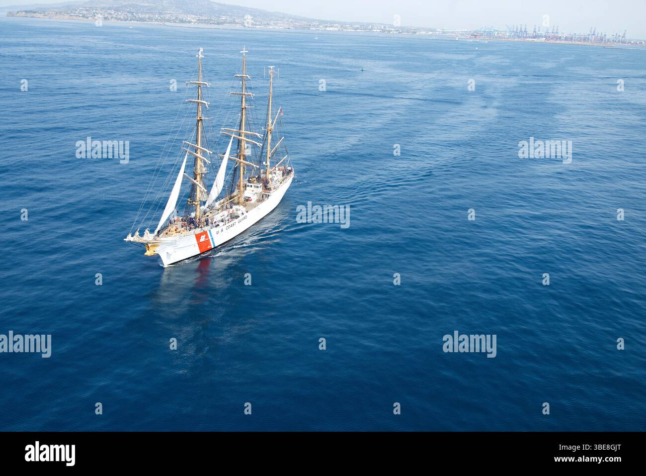 The U.S. Coast Guard Cutter Eagle, seen from inside a Coast Guard MH ...