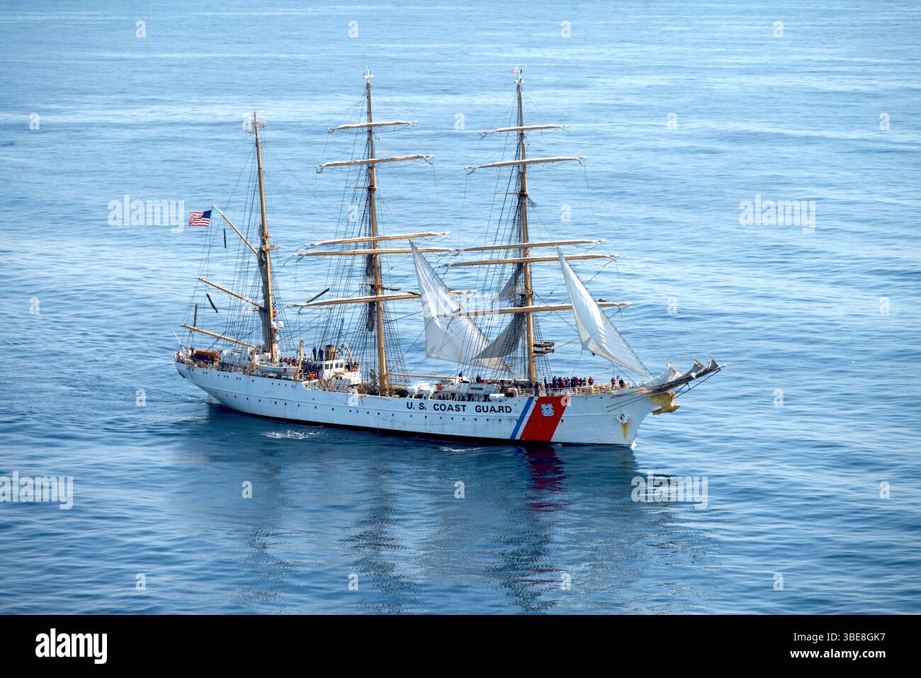 The U.S. Coast Guard Cutter Eagle, seen from inside a Coast Guard MH ...
