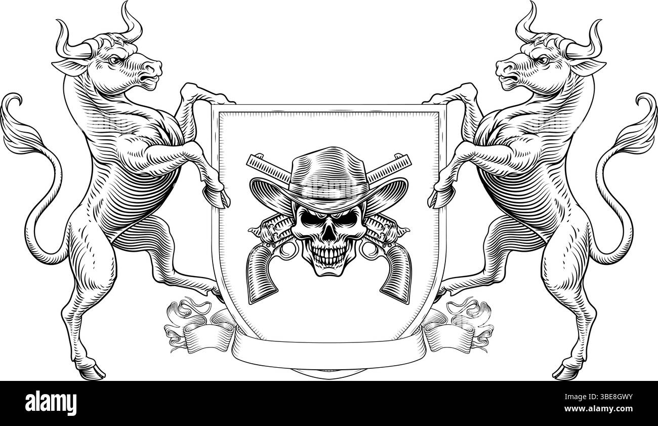 Cowboy Skull Guns Crest Coat of Arms Shield Design Stock Vector Image ...