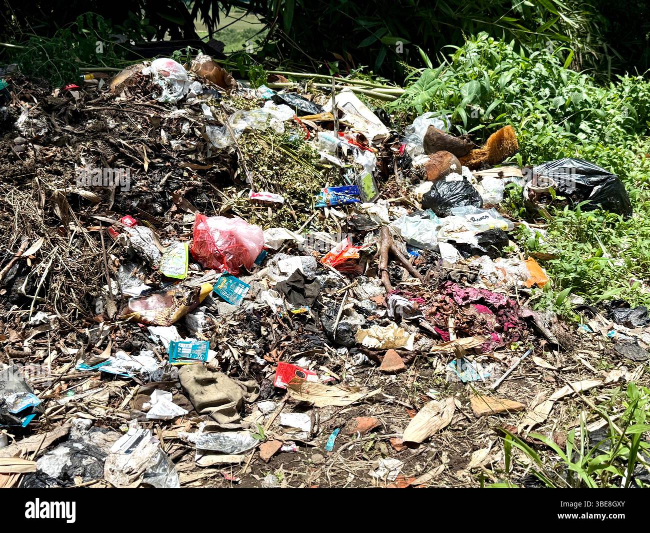 11 March 2025, Indonesia, Bandung: Masses of garbage lie on the banks ...