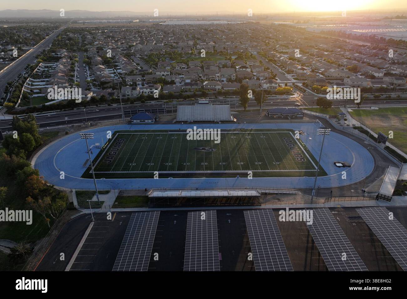A general overall aerial view of Jurupa Valley High School track and ...