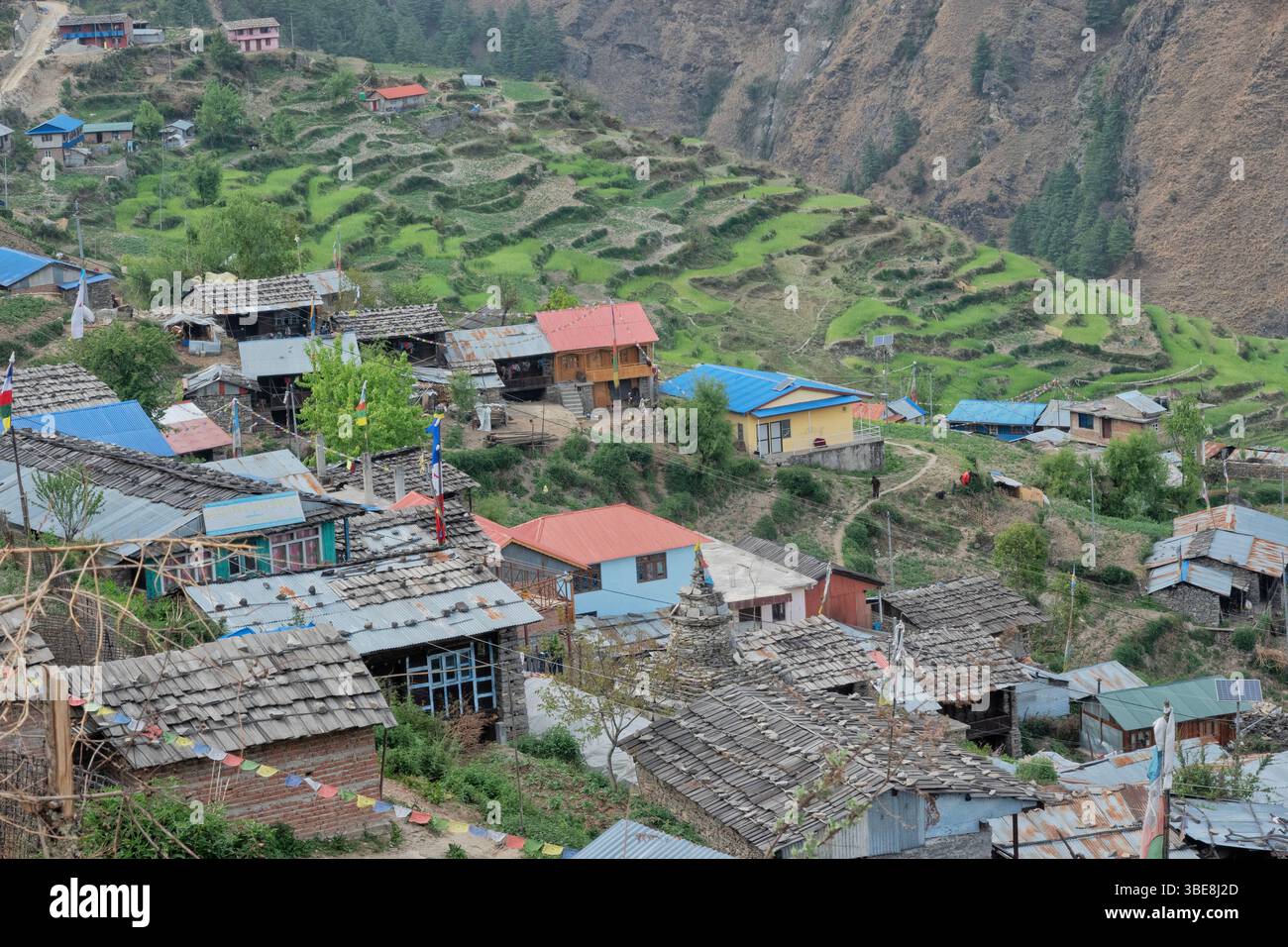 Traditional wooden homes in Gatlang village on the Tamang Heritage ...