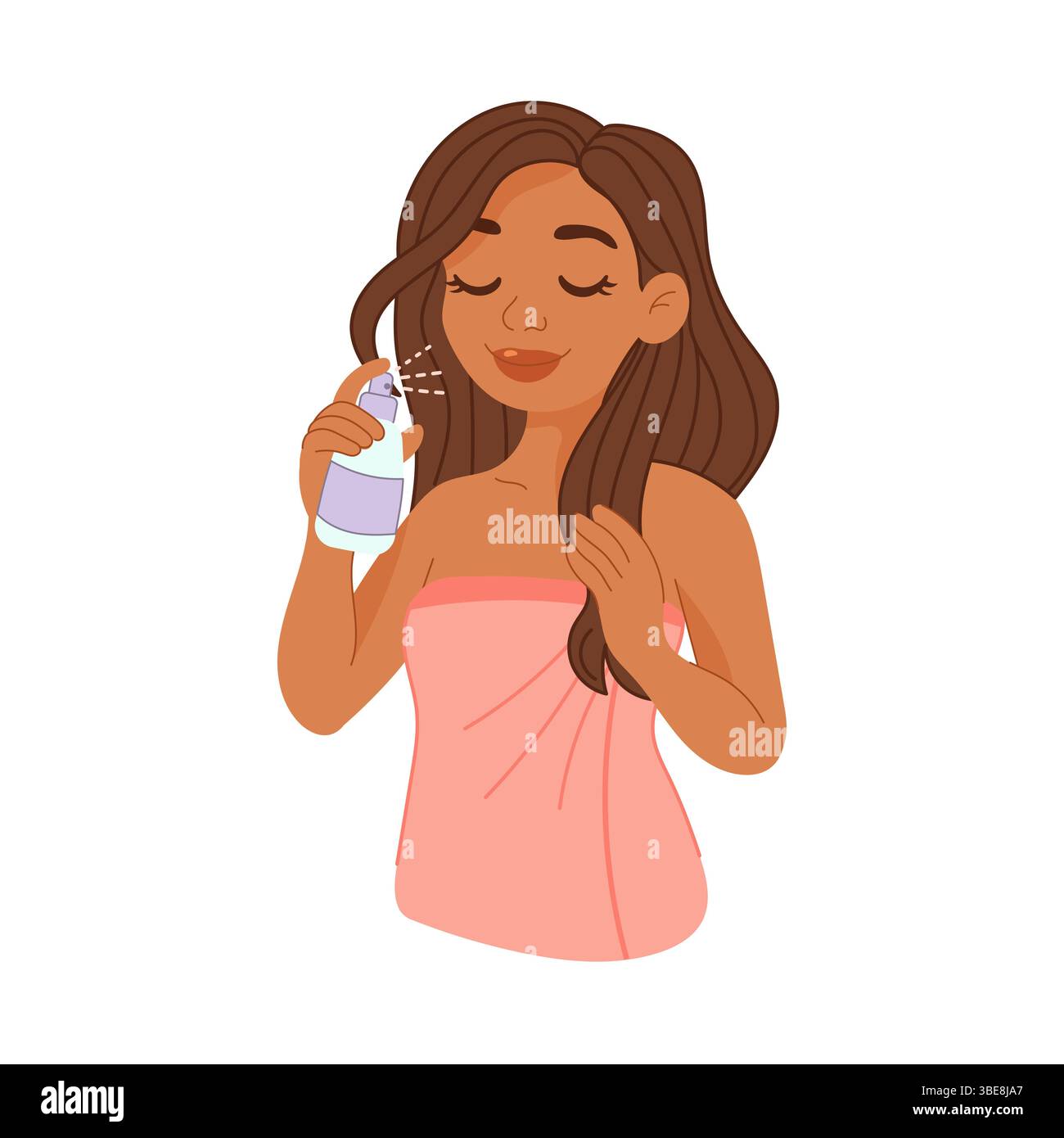 Cartoon of Black woman with long brown hair spraying hair mist while ...