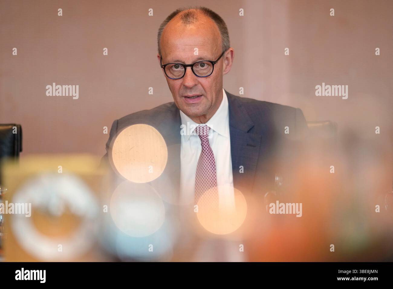German Chancellor Friedrich Merz arrives for the cabinet meeting at the ...