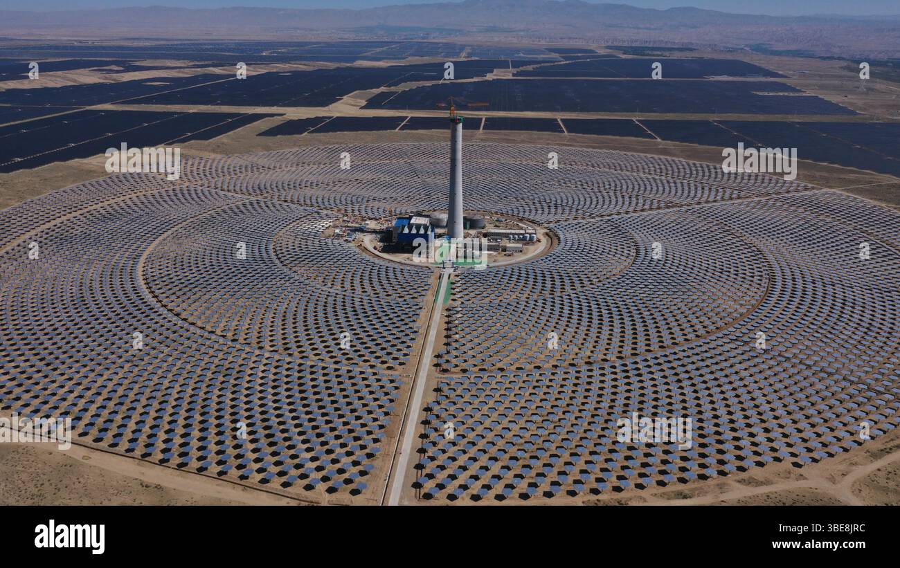 Aerial view of the construction site of a one-million-kilowatt solar ...