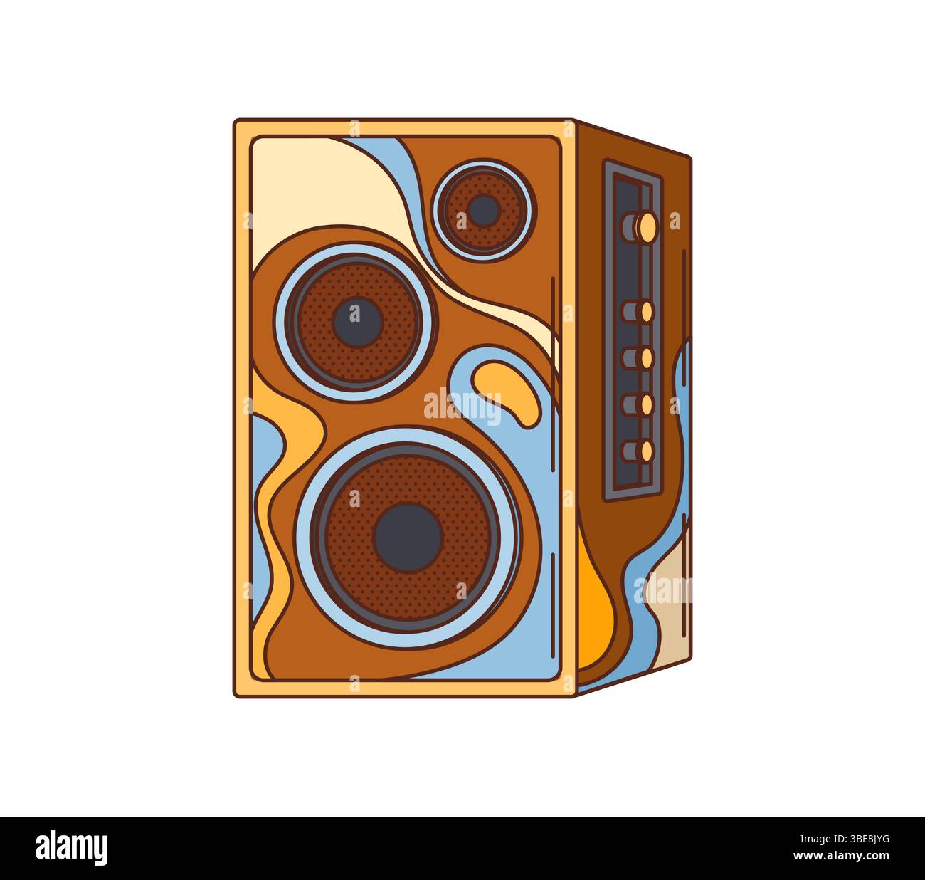 Cartoon groovy speaker. Vector vintage audio stereo musical device ...
