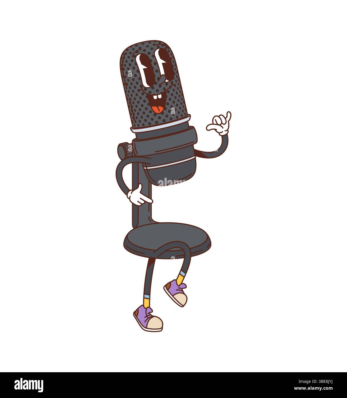 Cartoon groovy computer microphone retro character. Isolated vector ...
