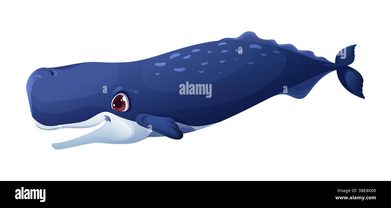 Cartoon whale character, sea animal. Isolated vector cute smiling blue ...