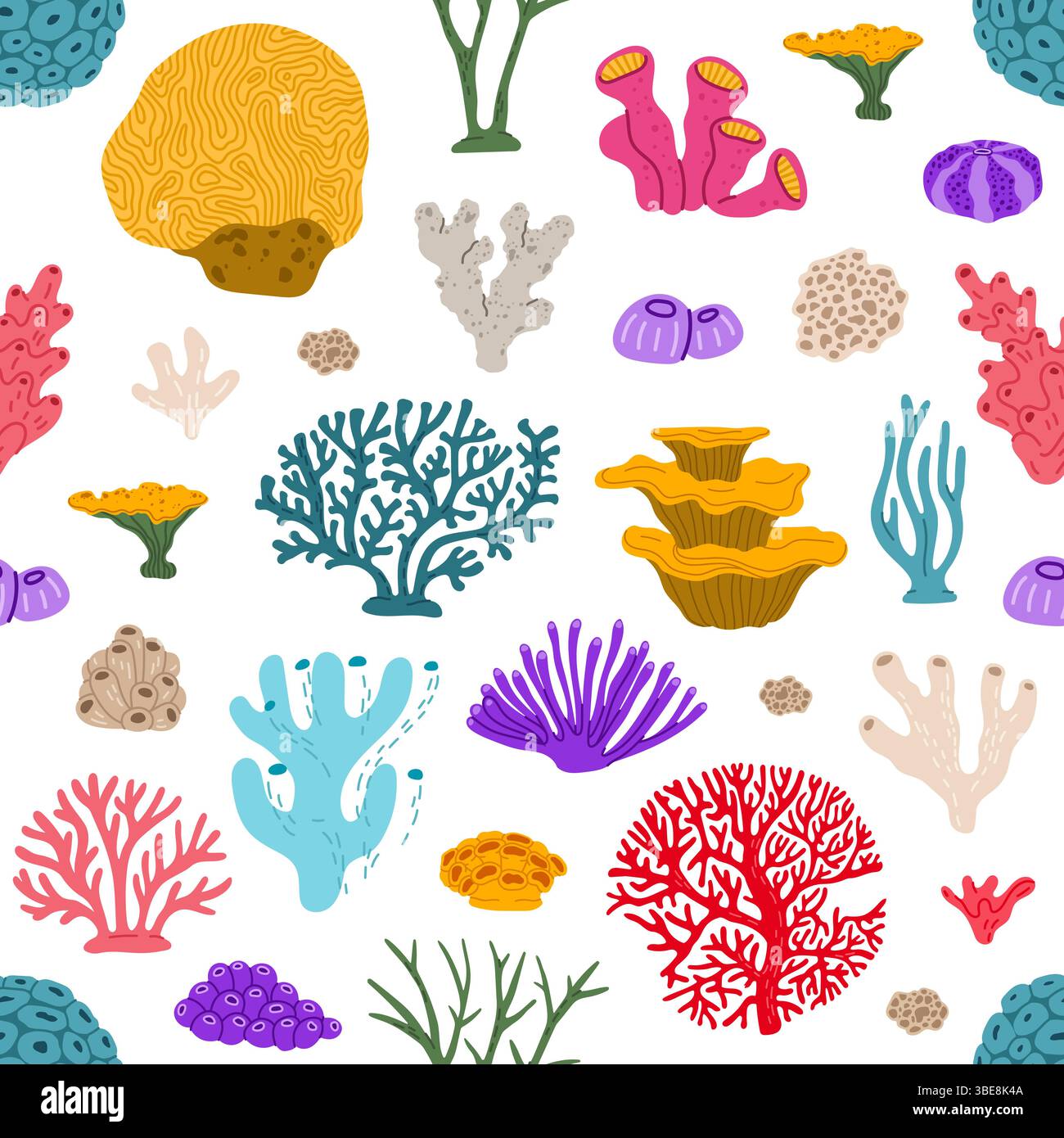 Corals and reefs seamless pattern. Cartoon vector underwater seaweed ...