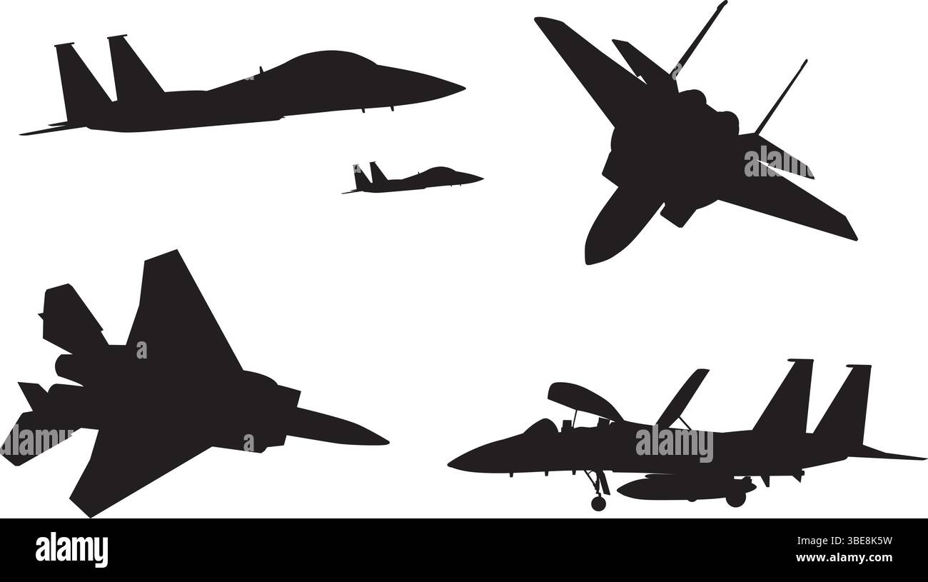Military aircrafts flying. Vector silhouettes Stock Vector Image & Art ...