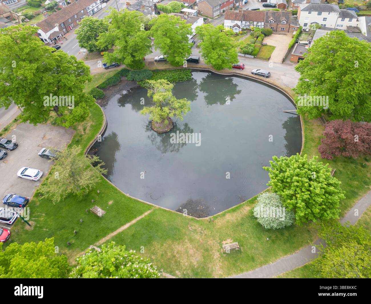 aerial view of the village pond and green in the centre of Godstone ...
